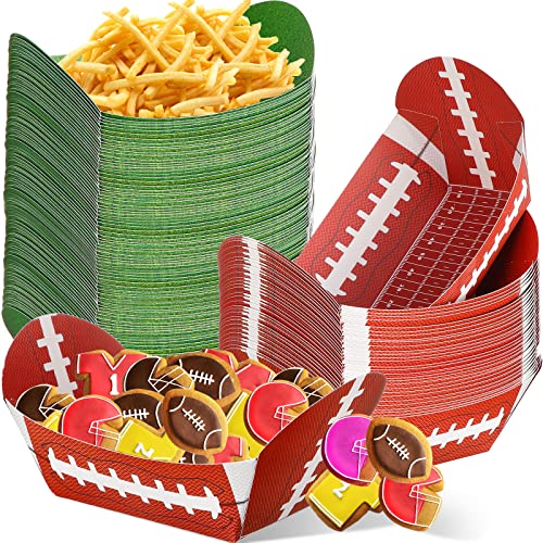 Yungyan 100 Pieces Football Paper Bowl Football Food Trays Nacho Trays Football Paper Party Bowls Football Party Supplies Disposable Serving Trays for Tailgate Party Decorations (Mixed Style)