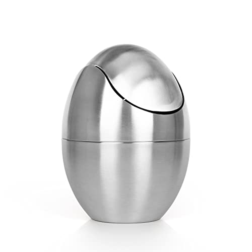 Agirlgle Mini Trash Can with Lid- Durable Stainless Steel Desk Trash Can Mini with Stylish Egg Shaped Design- Countertop Trash Can for Home, Office, Kitchen & More- Tiny Desktop Trash Can with Lid