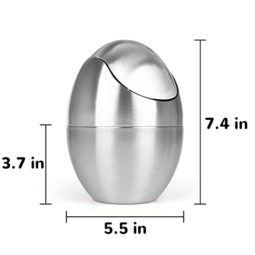 Agirlgle Mini Trash Can with Lid- Durable Stainless Steel Desk Trash Can Mini with Stylish Egg Shaped Design- Countertop Trash Can for Home, Office, Kitchen & More- Tiny Desktop Trash Can with Lid