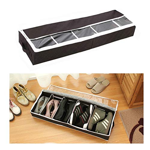 OUNONA Under Bed Shoe Storage Organizer:5 Grids Underbed Shoe Box Storage Containers with Clear Window Under Bed Storage for Organizing