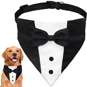 goyoswa dog tuxedo dog suit dog wedding bandana collar with bow tie, adjustable dog tux formal dog costumes, engagement birthday gifts for small medium large dogs pets (large: neck 15”-25”)