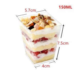 Delightz [50 Pack] 5.Oz Small Clear Plastic Dessert Cups, Disposable Mini Square Appetizer / Shooter Cup For Parfait, Desserts, Pudding, Yogurt.