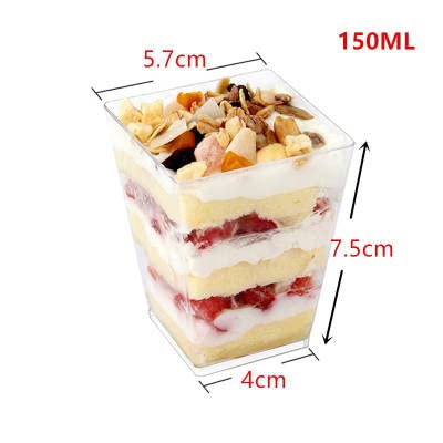 Delightz [50 Pack] 5.Oz Small Clear Plastic Dessert Cups, Disposable Mini Square Appetizer / Shooter Cup For Parfait, Desserts, Pudding, Yogurt.