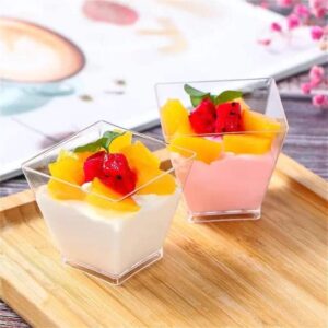 Delightz [50 Pack] 5.Oz Small Clear Plastic Dessert Cups, Disposable Mini Square Appetizer / Shooter Cup For Parfait, Desserts, Pudding, Yogurt.