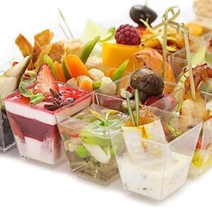 Delightz [50 Pack] 5.Oz Small Clear Plastic Dessert Cups, Disposable Mini Square Appetizer / Shooter Cup For Parfait, Desserts, Pudding, Yogurt.