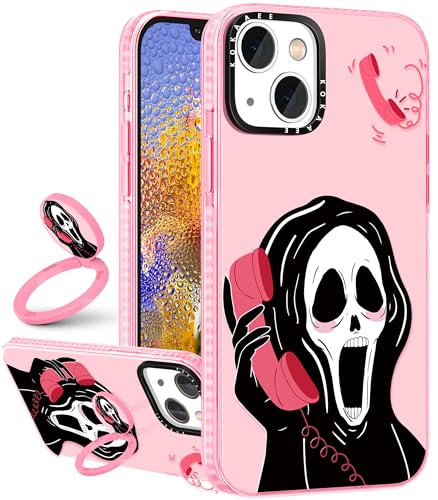 Kokaaee (2in1 for iPhone 14 Plus Case Cute Skeleton Skull for Women Girls Kawaii Girly Phone Cases Funny Gothic Cool Unique Design Soft TPU Bumper Cover+Ring Holder for 14Plus 6.7"