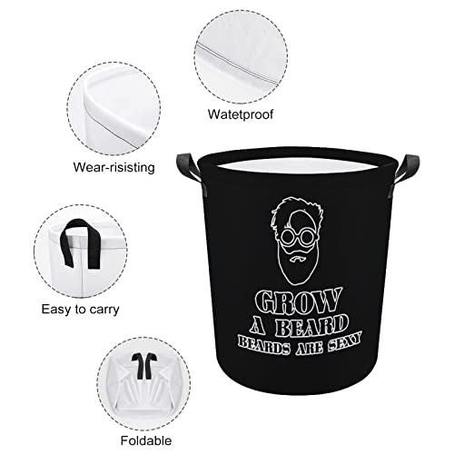 Grow A Beard Laundry Hamper Round Canvas Fabric Baskets with Handles Waterproof Collapsible Washing Bin Clothes Bag