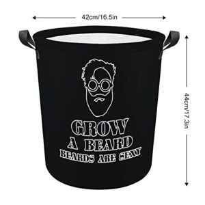 Grow A Beard Laundry Hamper Round Canvas Fabric Baskets with Handles Waterproof Collapsible Washing Bin Clothes Bag