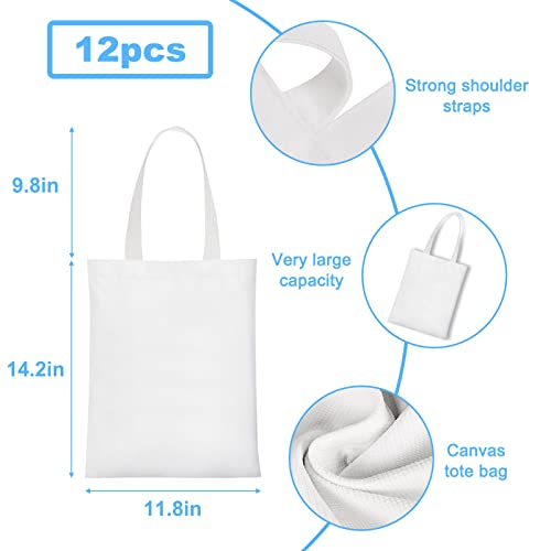 Yuroochii 12 Pack Canvas Tote Bag Reusable Grocery Bags 14.2x11.8 Inch Sublimation Polyester Screen Printing Blank Canvas Tote Bag Durable Bag for Creative DIY Gift, Crafting and Embroidering