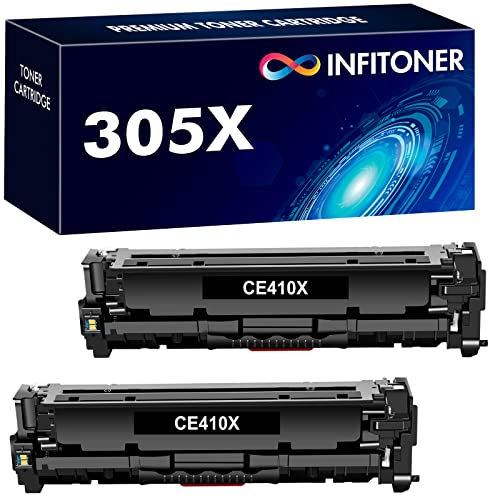 INFITONER 305X Black High-Yield Toner Cartridge 2-Pack Compatible Replacement for HP 305X 305A CE410X CE410A for pro 400 Color MFP M451dn M451nw M475dn M476nw M476dn M476dw M451 M475 M351 M375 Printer