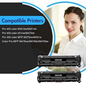 INFITONER 305X Black High-Yield Toner Cartridge 2-Pack Compatible Replacement for HP 305X 305A CE410X CE410A for pro 400 Color MFP M451dn M451nw M475dn M476nw M476dn M476dw M451 M475 M351 M375 Printer