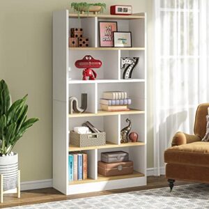 tribesigns 6 shelf bookcase, 72 inch tall wood bookshelf modern bookshelves, floor standing display shelves cube storage organizer for living room, bedroom, home office, white&brown