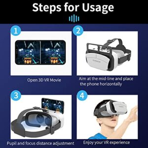 VR Headset Compatible with iPhone & Android Phone Within 4.7-7.2inch Display Screen- Universal Virtual Reality Goggles- Soft & Comfortable Updated 3D Glasses (G12-White)