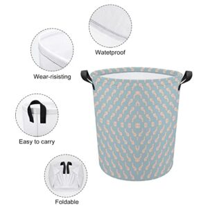 Repeating Penis Pattern Laundry Hamper Round Canvas Fabric Baskets with Handles Waterproof Collapsible Washing Bin Clothes Bag