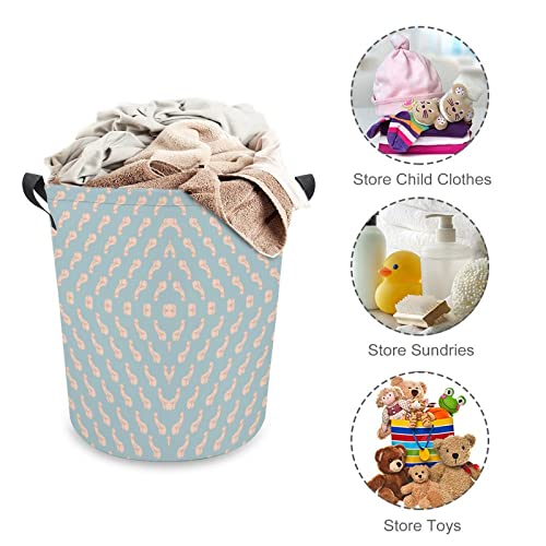 Repeating Penis Pattern Laundry Hamper Round Canvas Fabric Baskets with Handles Waterproof Collapsible Washing Bin Clothes Bag