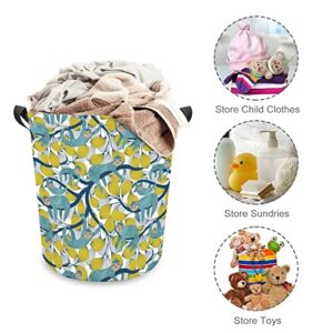 Sloths in Action Laundry Hamper Round Canvas Fabric Baskets with Handles Waterproof Collapsible Washing Bin Clothes Bag