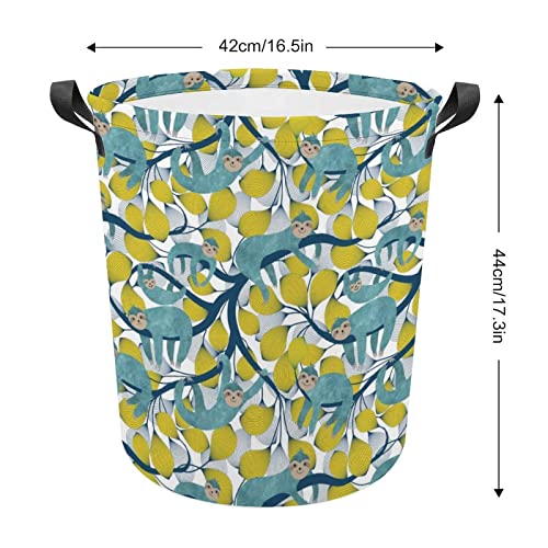 Sloths in Action Laundry Hamper Round Canvas Fabric Baskets with Handles Waterproof Collapsible Washing Bin Clothes Bag