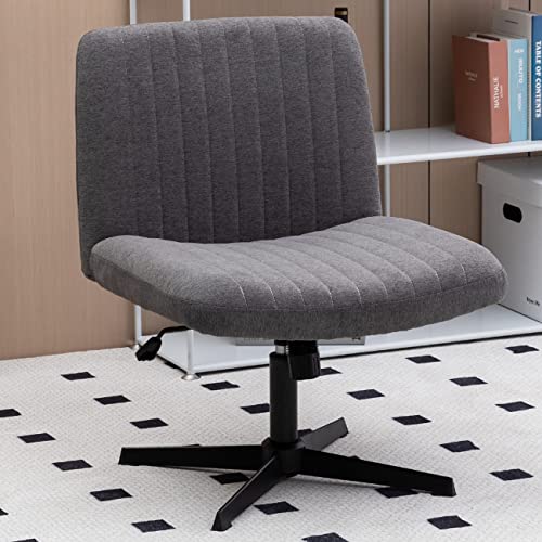 Armless Wide Office Chair No Wheels Fabric Padded Desk Chair Task Vanity Chair Swivel Home Office Desk Chair 120°Rocking Mid Back Ergonomic Computer Chair for Make Up,Small Space, Bed Room(Gray)