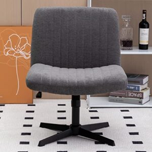 Armless Wide Office Chair No Wheels Fabric Padded Desk Chair Task Vanity Chair Swivel Home Office Desk Chair 120°Rocking Mid Back Ergonomic Computer Chair for Make Up,Small Space, Bed Room(Gray)