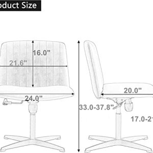 Armless Wide Office Chair No Wheels Fabric Padded Desk Chair Task Vanity Chair Swivel Home Office Desk Chair 120°Rocking Mid Back Ergonomic Computer Chair for Make Up,Small Space, Bed Room(Gray)