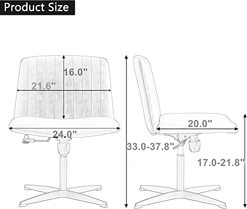 Armless Wide Office Chair No Wheels Fabric Padded Desk Chair Task Vanity Chair Swivel Home Office Desk Chair 120°Rocking Mid Back Ergonomic Computer Chair for Make Up,Small Space, Bed Room(Gray)