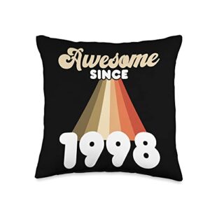 retro 25th birthday apparel 25th birthday men women awesome since 1998 throw pillow, 16x16, multicolor