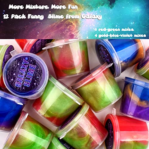 Galaxy Slime Kit 12 Pack, Mini Slime Easter Party Favor for Kids Goodie Bag Stuffers, Smooth, Soft and Non Sticky, Stress & Anxiety Relief Colorful Slime Pack Toy for Girls Boys