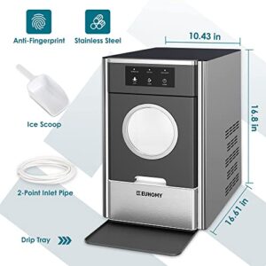 EUHOMY Nugget Ice Maker Countertop, Max 33lbs/24H, 2 Ways Water Refill, LED Light, Self-Cleaning Pebble Ice Maker with Basket and Scoop, for Home/Kitchen/Camping/RV. (Black Silver)