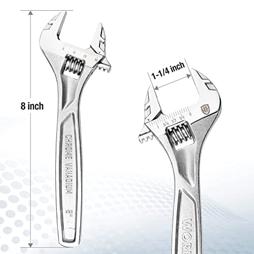 WORKPRO Adjustable Wrench, 8-inch Heavy Duty Spanner with Inch/Metric Scale, Premium Cr-V Steel, Chrome Plated