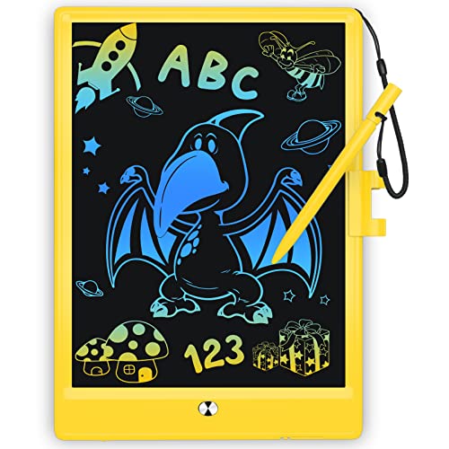 LCD Writing Tablet,Doodle Board 10 Inch Colorful Drawing Board,Toys for 3-6 Years Old Girls Boys,Drawing Tablet Erasable Reusable Electronic Drawing Pads,Educational Toy Gift for Kids Toddler (Yellow)