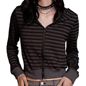 Verdusa Women's Punk Rock Striped Print Zip Up Cropped Hoodie Sweatshirt Shirt Y2K Top Multicolor L