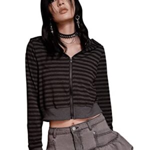 Verdusa Women's Punk Rock Striped Print Zip Up Cropped Hoodie Sweatshirt Shirt Y2K Top Multicolor L