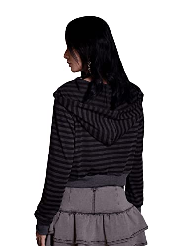 Verdusa Women's Punk Rock Striped Print Zip Up Cropped Hoodie Sweatshirt Shirt Y2K Top Multicolor L