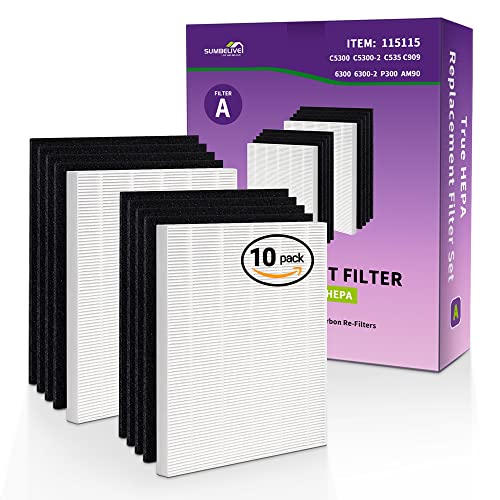 115115 replacement Filter for Winix Air Purifier C535 Filter A, 2 True HEPA(H13) Filter + 8 Activated Carbon Filters （2 Sets-A Total of 10）