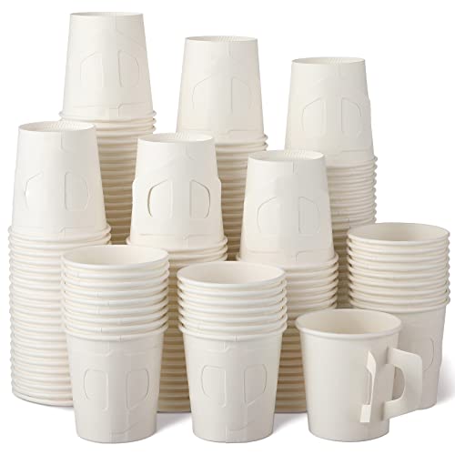 Funtery 200 Count Disposable Tea Cups Paper Tea Cups with Wide Comfort Handles Disposable Espresso Paper Cup with Handle 4 oz Paper Cups for Coffee Tea Cocoa Juice and More