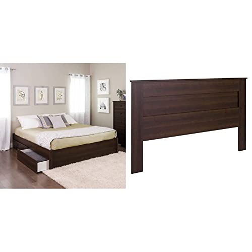 Prepac Select King 4 Post Platform Bed with 4 Drawers, 83" L x 79" W x 16" H, Espresso & King Flat Panel Headboard, Espresso