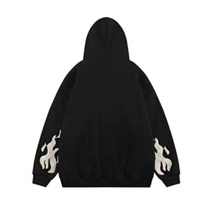 GIRSARRDER Zip Up Hoodies Womens Men Jackets Loose Fit Y2k Star and Cross Graphic Print Sweatshirt Gothic Oversized Jackets A-Black