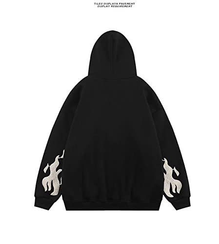 GIRSARRDER Zip Up Hoodies Womens Men Jackets Loose Fit Y2k Star and Cross Graphic Print Sweatshirt Gothic Oversized Jackets A-Black