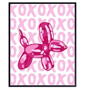 balloon dog wall art & decor - aesthetic room decor - preppy room decor - bedroom decor for women - pink minimalist modern wall art poster - girls teen room decor - dorm room decor unframed 8x10