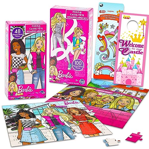 Barbie Premier Puzzle Activity Set - Bundle with 2 Barbie Jigsaw Puzzles (48pc, 100pc), Stickers, More | Barbie Party Supplies for Girls, Kids