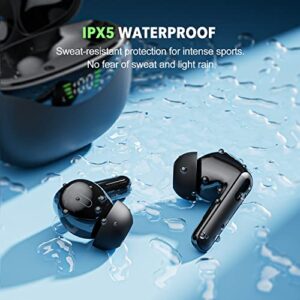 FEANS A6 Wireless Earbuds 60H Playtime in-Ear Bluetooth 5.3 Headphones with LED Power Display IPX5 Waterproof Earphones Immersive Stereo Sound Deep Bass Earbuds for iPhone Android, Sports (Black)