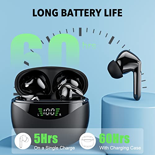 FEANS A6 Wireless Earbuds 60H Playtime in-Ear Bluetooth 5.3 Headphones with LED Power Display IPX5 Waterproof Earphones Immersive Stereo Sound Deep Bass Earbuds for iPhone Android, Sports (Black)