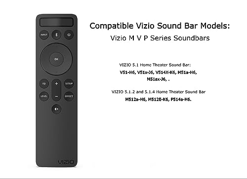 OEM Replacement Backlit Display Bluetooth Remote for Vizio 5.1 Premium Sound Bar Home Theater System M512-H6, V51-H6, V51x-J6, M51a-H6, M512a-H6, 51AX-J6, P514A-H6