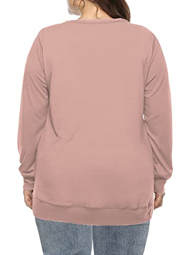 ROSRISS Plus-Size Sweatshirts for Women XL Long Sleeve Oversized Tops Crewneck Tunics 16W C-pink