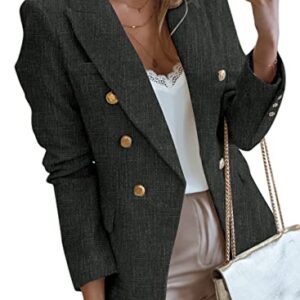 Happy Sailed Womens Tweed Blazer Jackets Fashion Double Breasted Lapel Collar Business Blazers with Pockets Long Sleeve Open Front Office Professional Blazer Work Suits 2023 Black Large