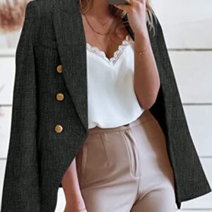 Happy Sailed Womens Tweed Blazer Jackets Fashion Double Breasted Lapel Collar Business Blazers with Pockets Long Sleeve Open Front Office Professional Blazer Work Suits 2023 Black Large