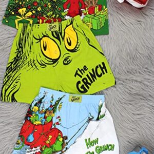 Dr. Seuss How The Grinch Stole Christmas Men's Button Fly Boxer Shorts (Small, Blue)