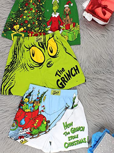 Dr. Seuss How The Grinch Stole Christmas Men's Button Fly Boxer Shorts (Small, Blue)