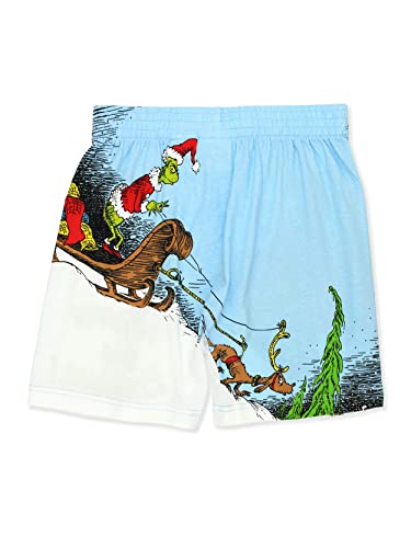 Dr. Seuss How The Grinch Stole Christmas Men's Button Fly Boxer Shorts (Small, Blue)