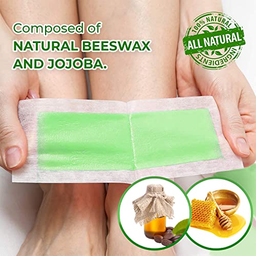 Nopunzel Wax Strips, Waxing Strips, Wax strips for Hair Removal, Facial Waxing Strips, Body Wax Strips for Arms, Legs, Chest, Back and Bikini, Hair Removal for Women and Men, Waxing Kit with 42 Wax Strips (2 Sizes) + 4 Calming Oil Wipes (Green)